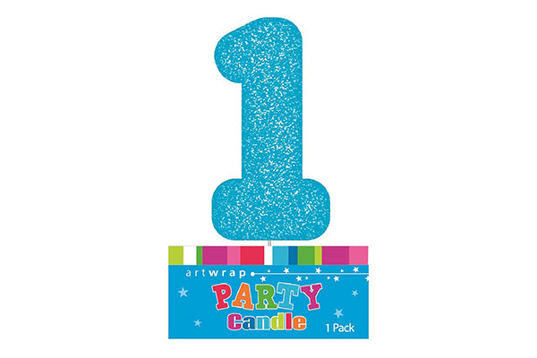 Blue Glitter Candle Number #1 – The Party Superstore