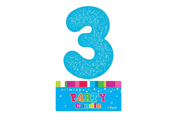 Blue Glitter Candle Number #3 – The Party Superstore