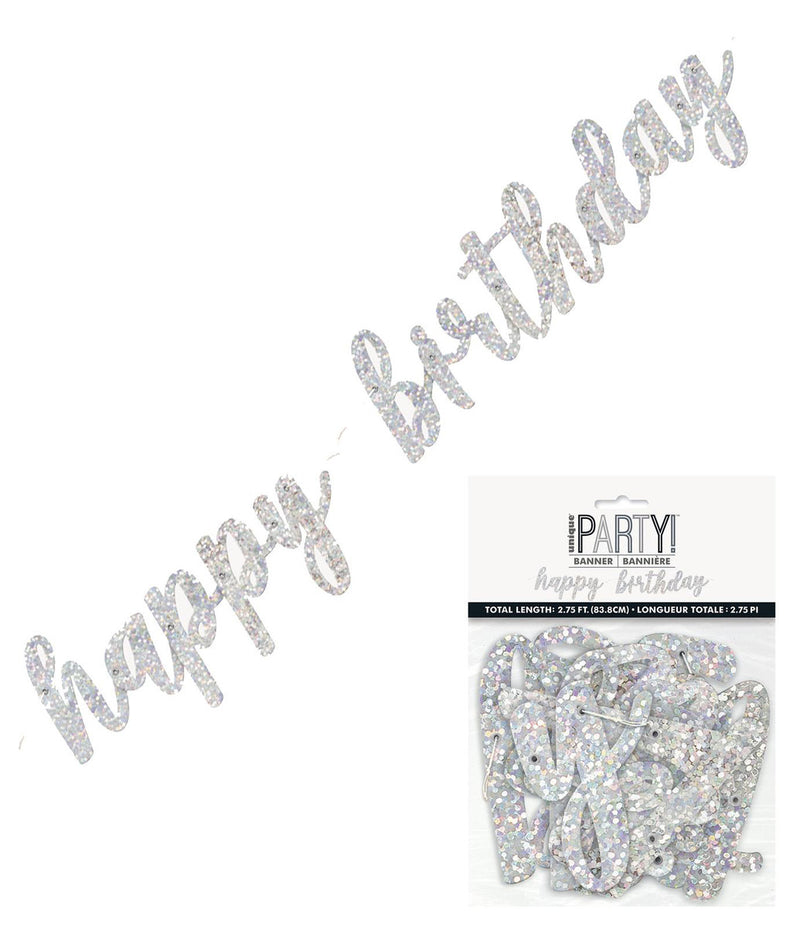 HAPPY BIRTHDAY SILVER SCRIPT JOINTED BANNER – The Party Superstore