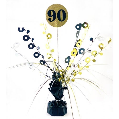 90th Birthday Black Gold Centrepiece Spray | Table Centrepiece Weight ...