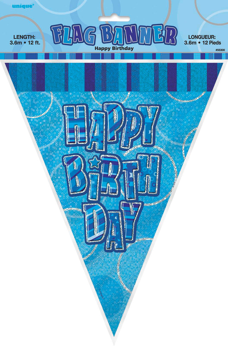 Glitz Blue Happy Birthday Flag Banner – The Party Superstore