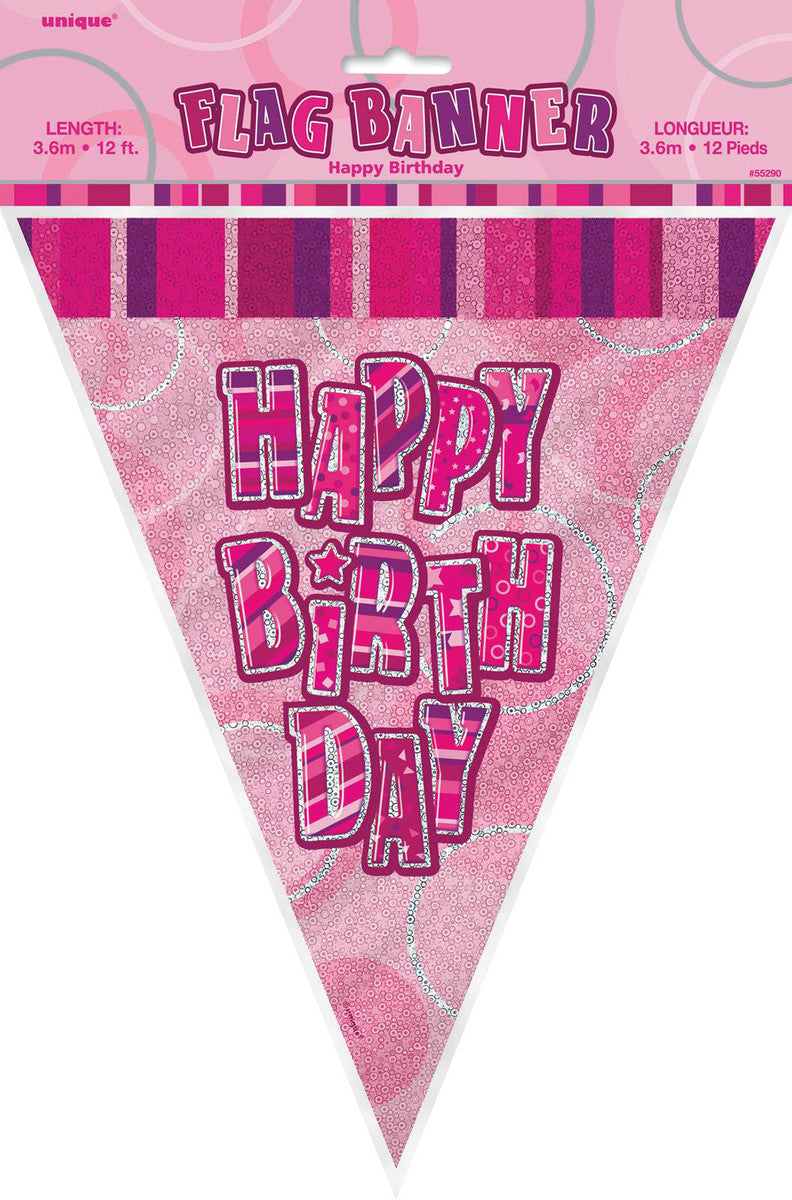 Glitz Pink Happy Birthday Flag Banner – The Party Superstore