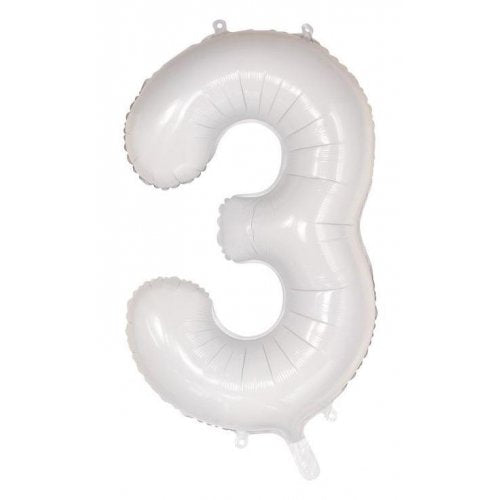 White Number 3 Supershape 86cm Foil Balloon UNINFLATED – The Party ...